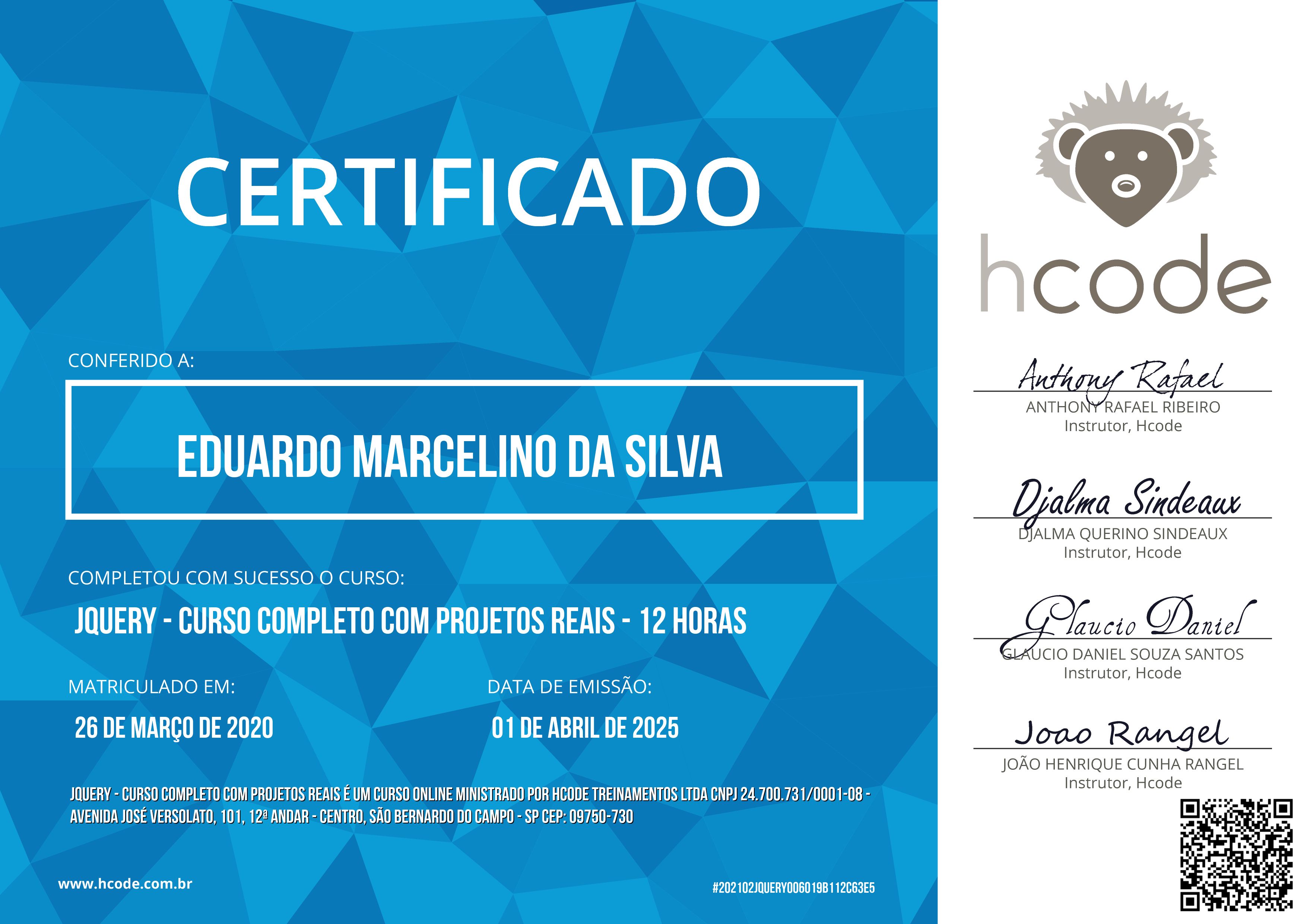 Certificado da Hcode | Você especialista